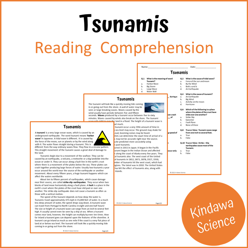 Tsunamis Reading Comprehension Passage and Questions | Printable PDF ...