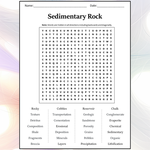Sedimentary Rock Word Search Puzzle Worksheet Activity PDF ...
