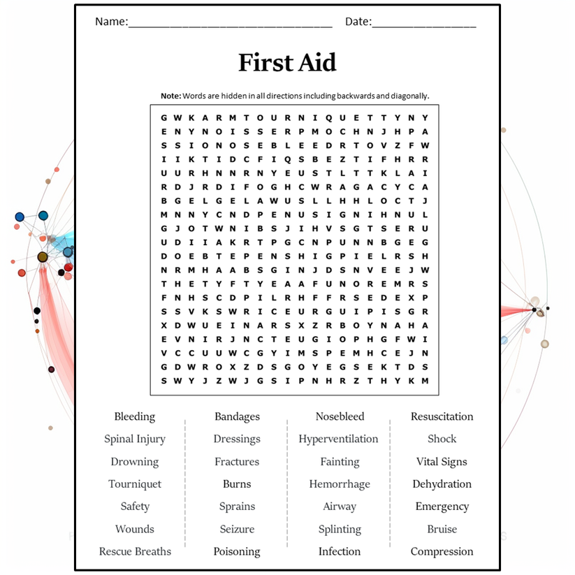 First Aid Word Search Puzzle Worksheet Activity PDF – PrintableBazaar