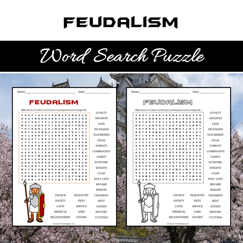 Feudalism Word Search Puzzle Worksheet PDF – PrintableBazaar