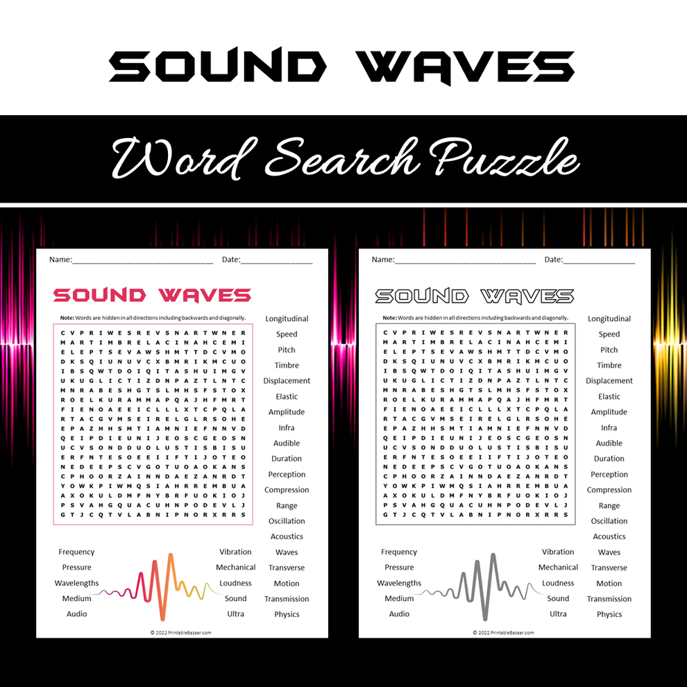 Sound Waves Word Search Puzzle Worksheet PDF – PrintableBazaar