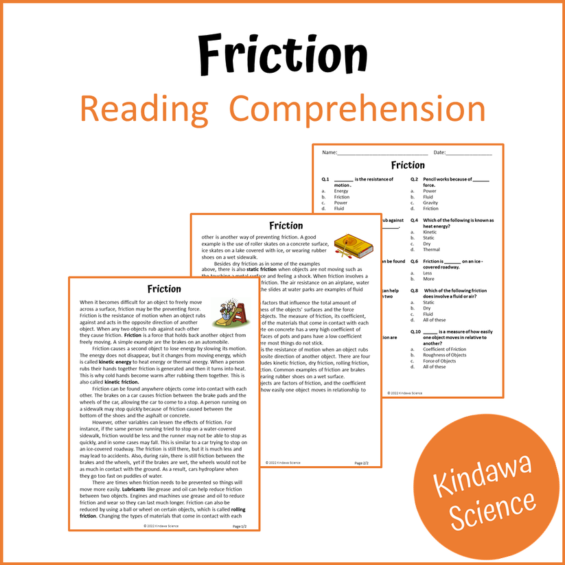 Friction Reading Comprehension Passage and Questions | Printable PDF ...