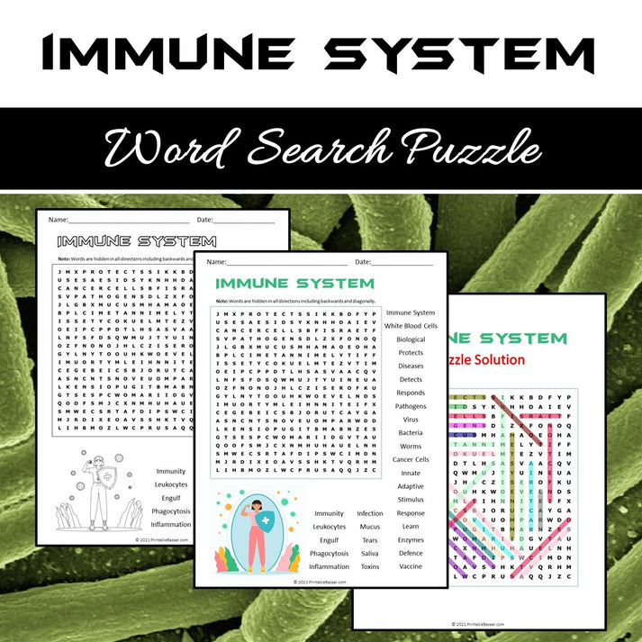 Immune System Word Search Puzzle Worksheet PDF – PrintableBazaar