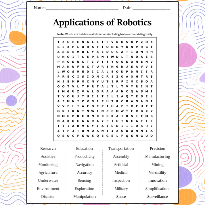 Applications Of Robotics Word Search Puzzle Worksheet Activity PDF ...