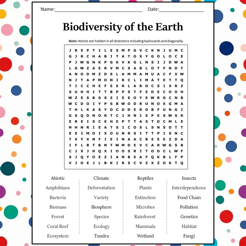 Biodiversity Of The Earth Word Search Puzzle Worksheet Activity PDF ...