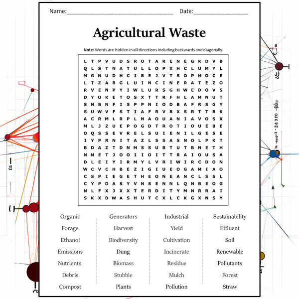 Agricultural Waste Word Search Puzzle Worksheet Activity PDF ...