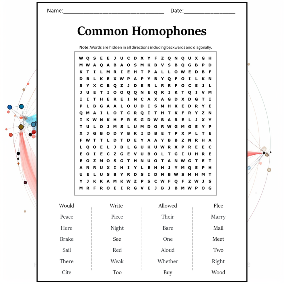 Common Homophones Word Search Puzzle Worksheet Activity PDF ...