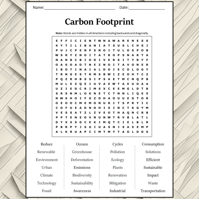 Carbon Footprint Word Search Puzzle Worksheet Activity PDF ...