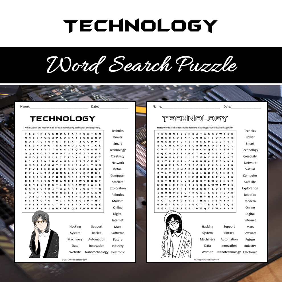 Technology Word Search Puzzle Worksheet PDF – PrintableBazaar