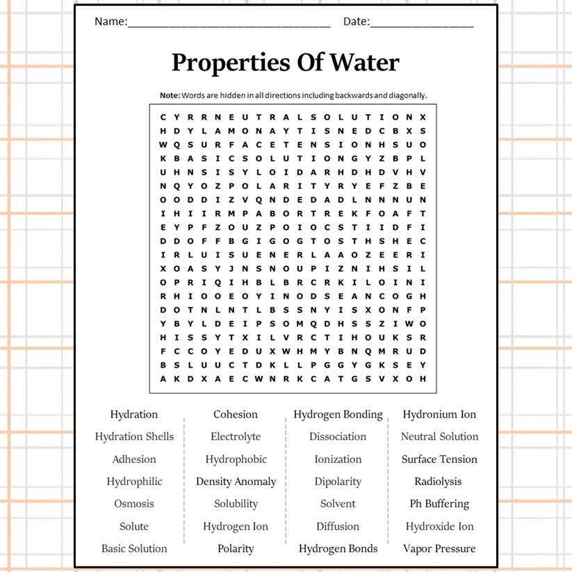 Properties Of Water Word Search Puzzle Worksheet Activity PDF ...
