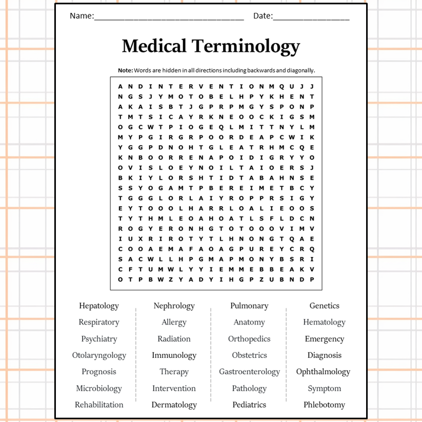 Medical Terminology Word Search Puzzle Worksheet Activity PDF ...
