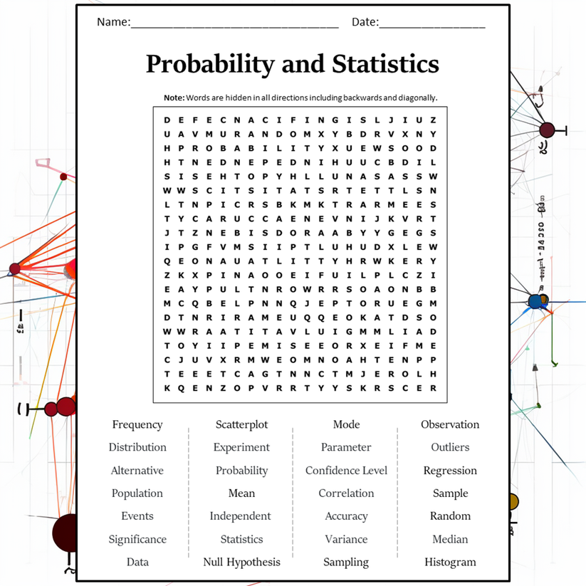 Probability And Statistics Word Search Puzzle Worksheet Activity PDF ...