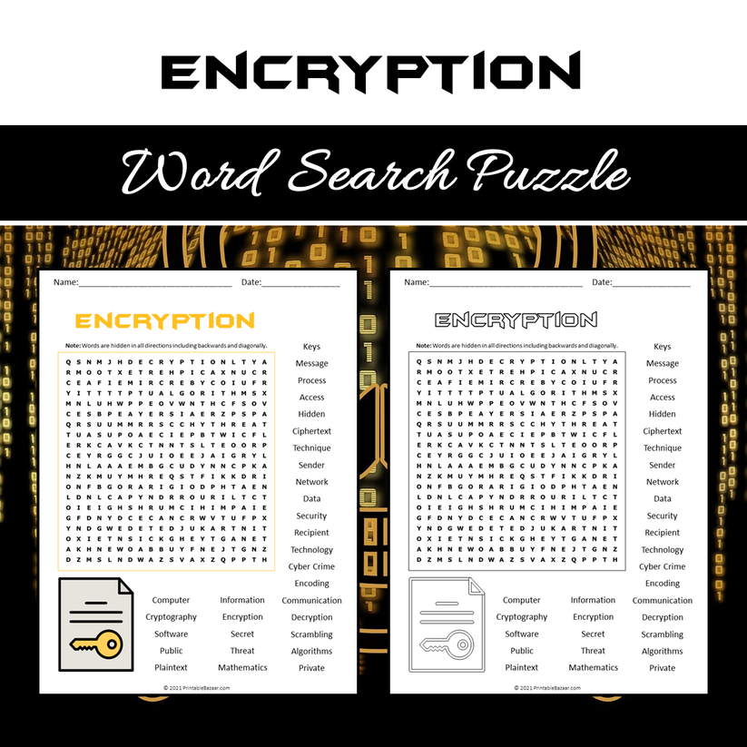Encryption Word Search Puzzle Worksheet PDF – PrintableBazaar