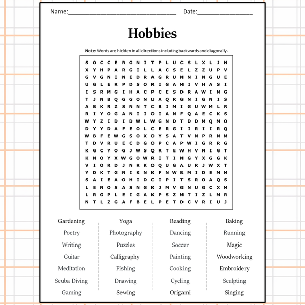 Hobbies Word Search Puzzle Worksheet Activity PDF – PrintableBazaar