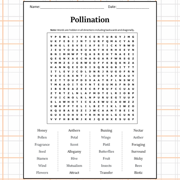 Pollination Word Search Puzzle Worksheet Activity PDF – PrintableBazaar