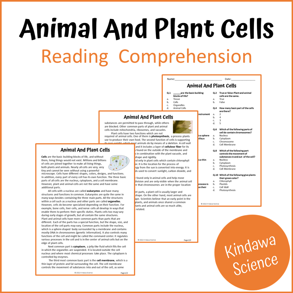 Animal And Plant Cells Reading Comprehension Passage and Questions | P ...