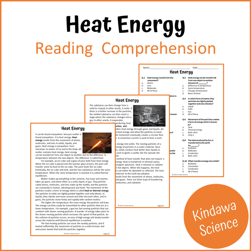 Heat Energy Reading Comprehension Passage and Questions | Printable PD ...