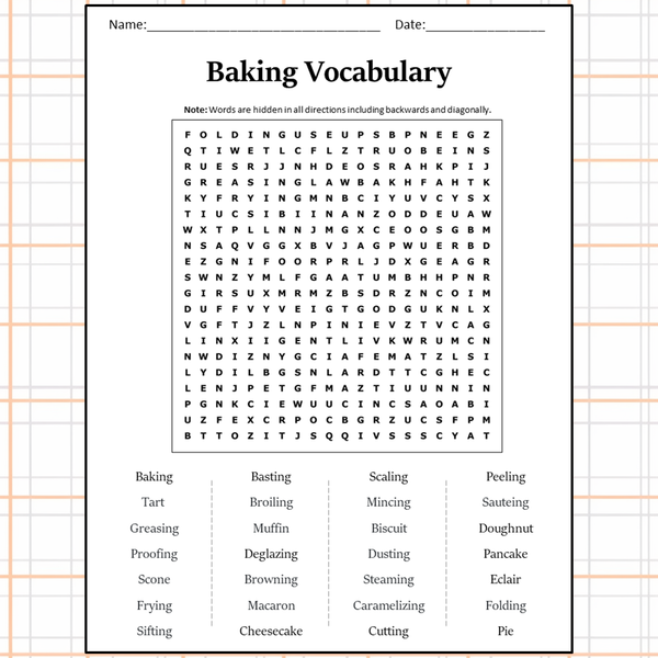 Baking Vocabulary Word Search Puzzle Worksheet Activity PDF ...