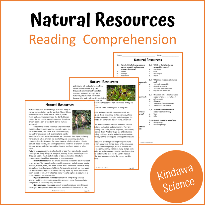 Natural Resources Reading Comprehension Passage and Questions | Printa ...