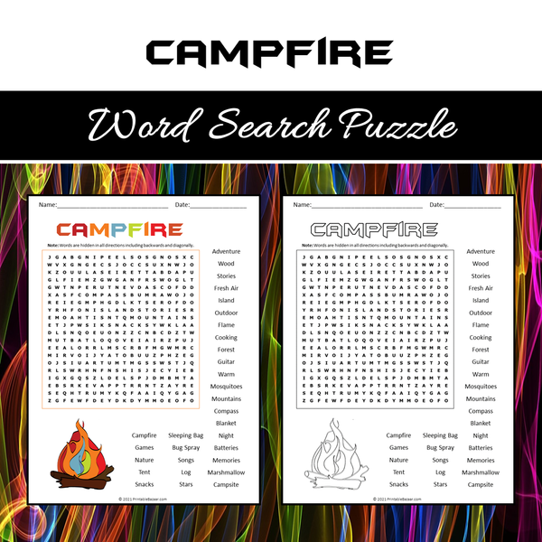 Campfire Word Search Puzzle Worksheet PDF – PrintableBazaar