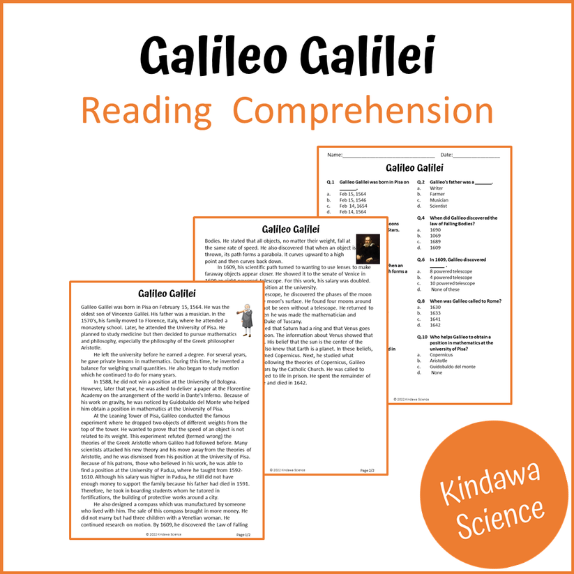 Galileo Galilei Reading Comprehension Passage and Questions | Printabl ...
