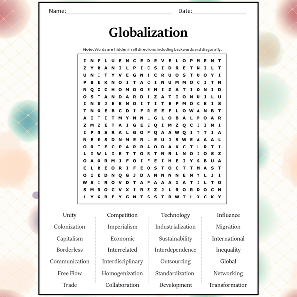Globalization Word Search Puzzle Worksheet Activity PDF – PrintableBazaar