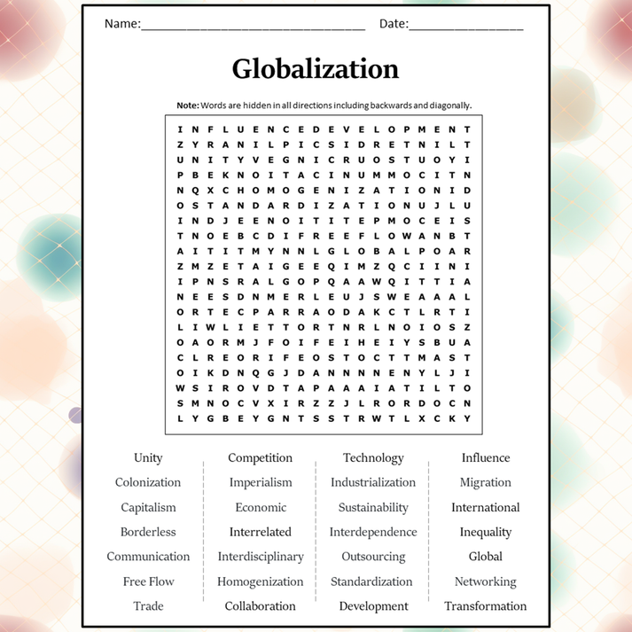 Globalization Word Search Puzzle Worksheet Activity PDF – PrintableBazaar