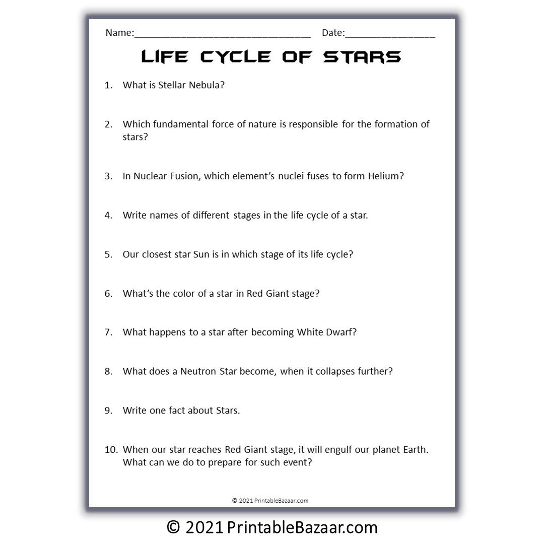 Life Cycle Of Stars Reading Comprehension Passage and Questions | Prin ...
