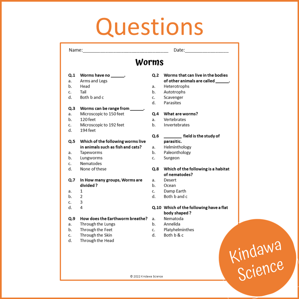 Worms Reading Comprehension Passage and Questions | Printable PDF ...