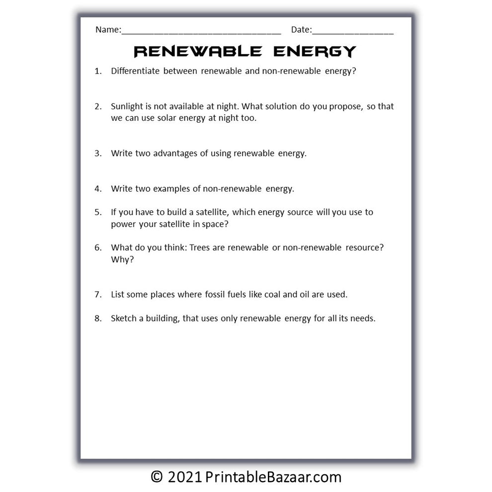 Renewable Energy Reading Comprehension Passage and Questions ...