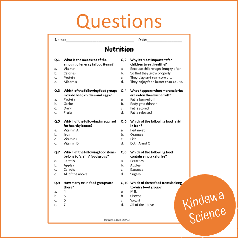 Nutrition Reading Comprehension Passage and Questions | Printable PDF ...