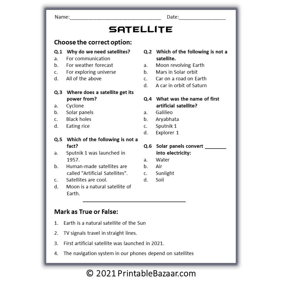 Satellite Reading Comprehension Passage and Questions – PrintableBazaar