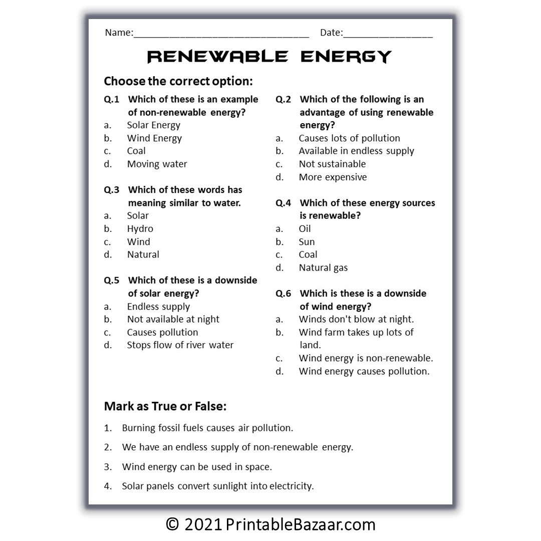 Renewable Energy Reading Comprehension Passage and Questions ...